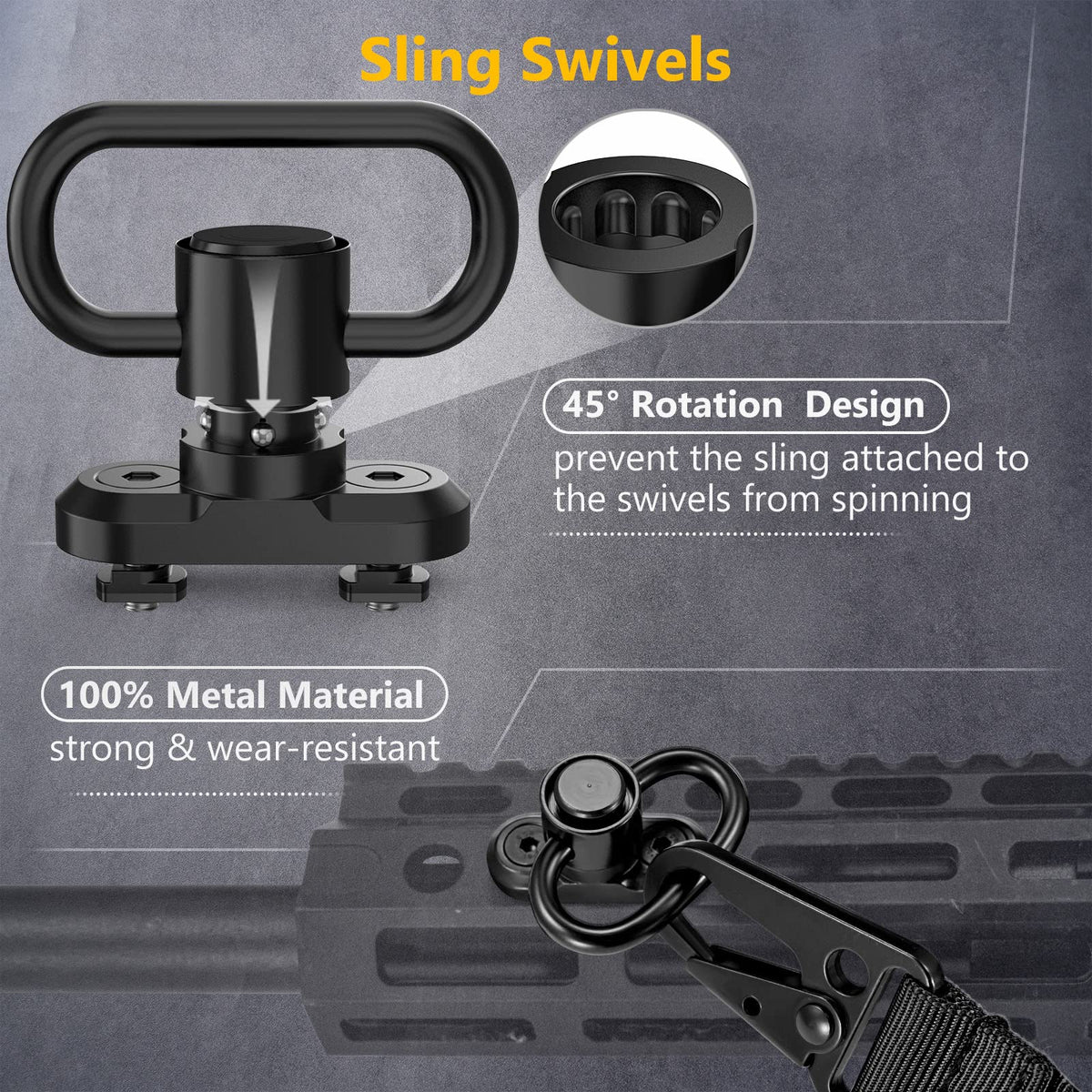 EZshoot Adjustable Two Point Sling with 2 Pack Anti-Rotation Sling Swi