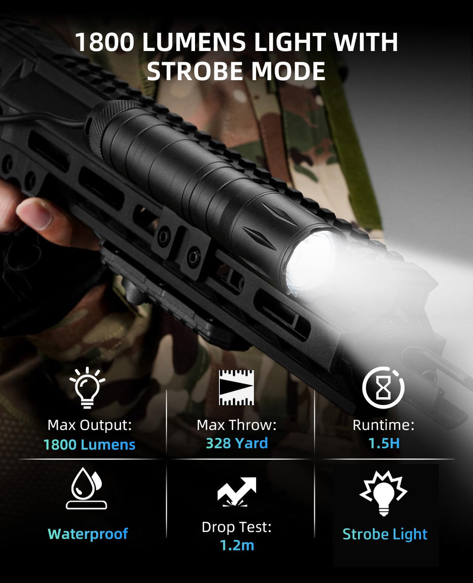 EZshoot 1800 Lumens Tactical Rifle Flashlight with Pressure Switch