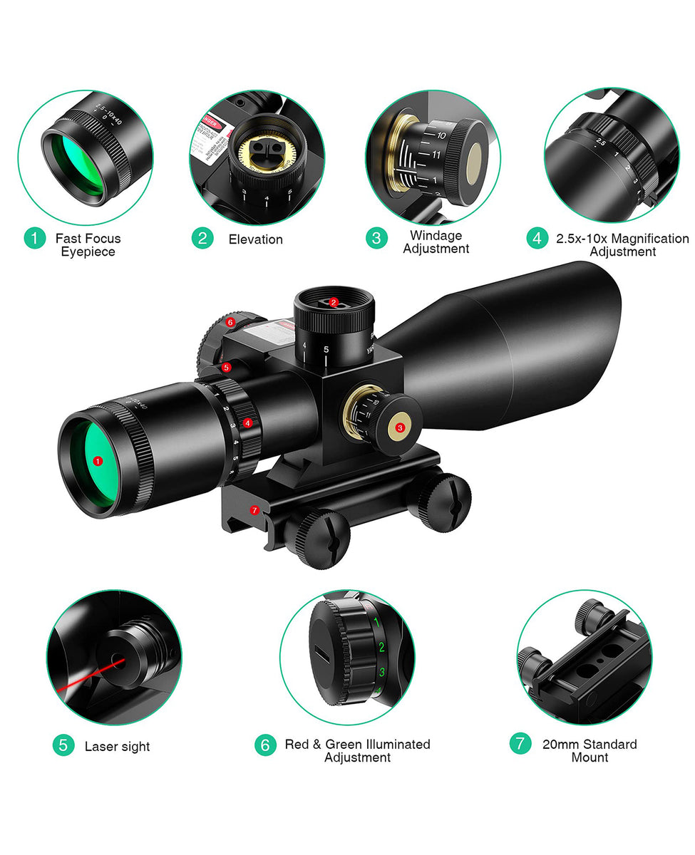 EZshoot 2.5-10x40 Dual Illuminated Mil-dot Scope with Red/Green Laser