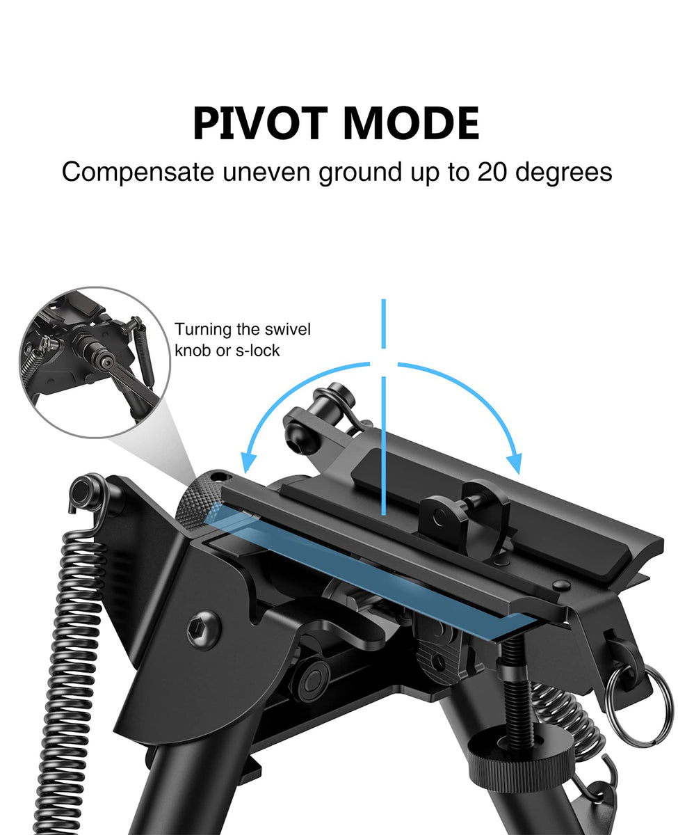 EZshoot Rifle Bipod with Pivot Tilt, Swivel Stud, and Detachable S Loc