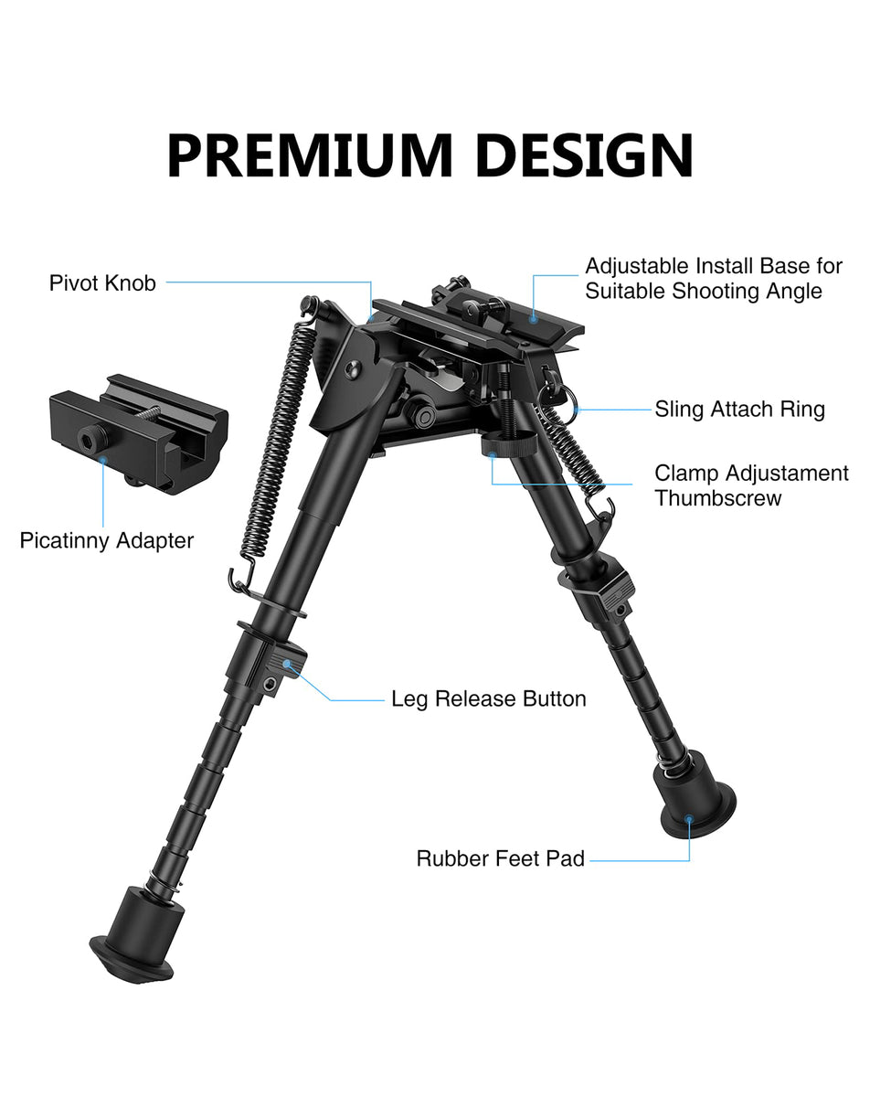 EZshoot Rifle Bipod with Pivot Tilt, Swivel Stud, and Detachable S Loc