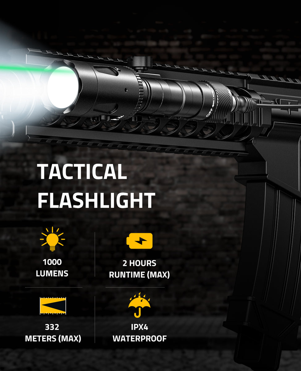 EZshoot Rifle Light 1000 Lumens Picatinny Flashlight Green Laser Light